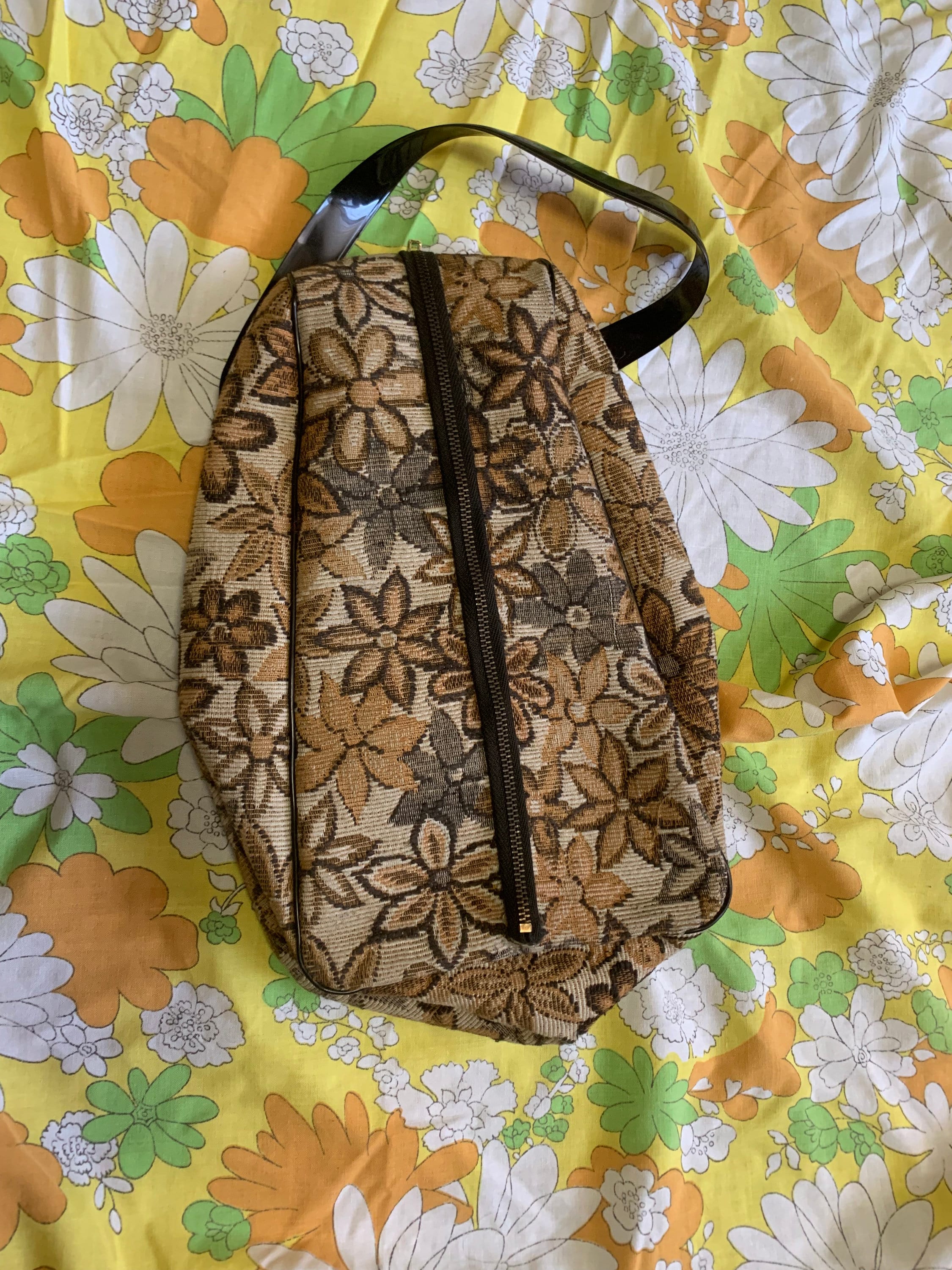 Vintage Brown Floral Quilted Handbag - Etsy
