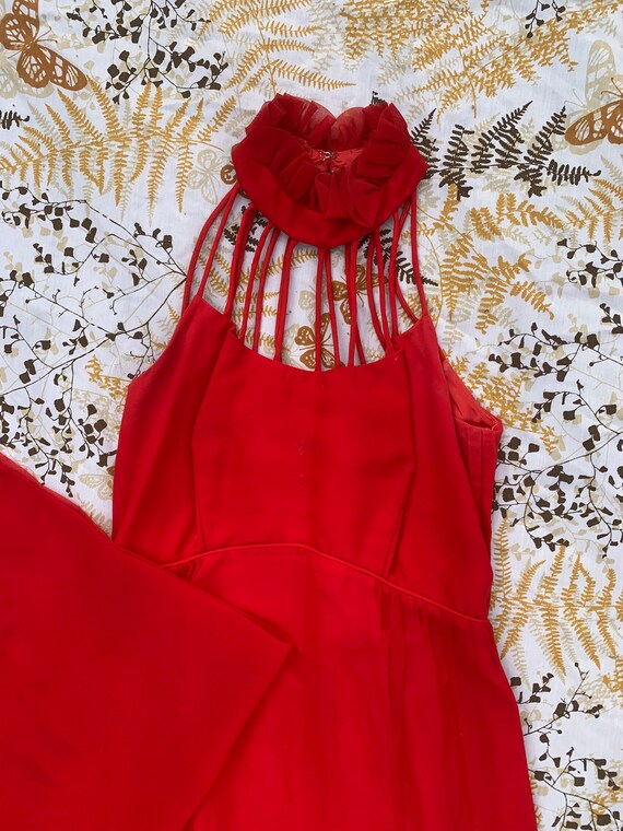 Hostess Gown 1970s Handmade Red Dress & Shawl - Gem