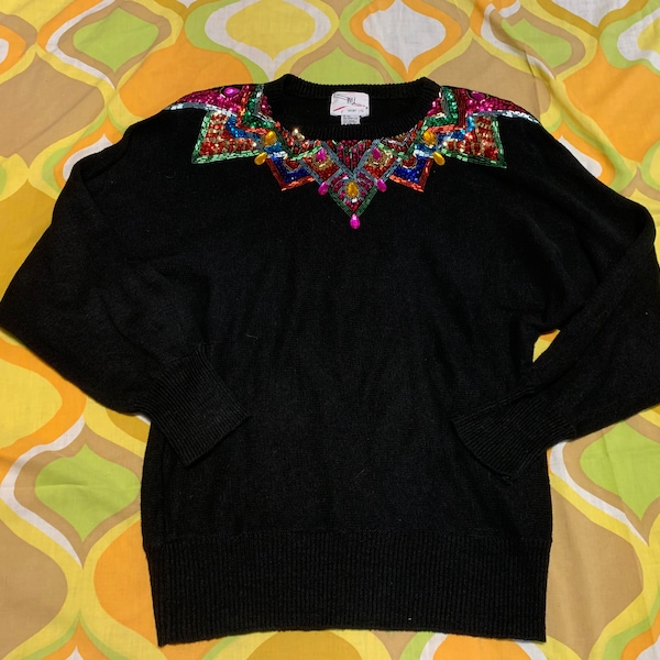 Black Beaded Sweater - Etsy