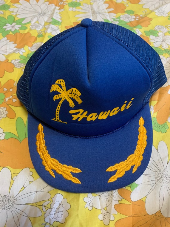 Hawaii Vintage Blue Trucker Hat with Gold Logo and Le… - Gem