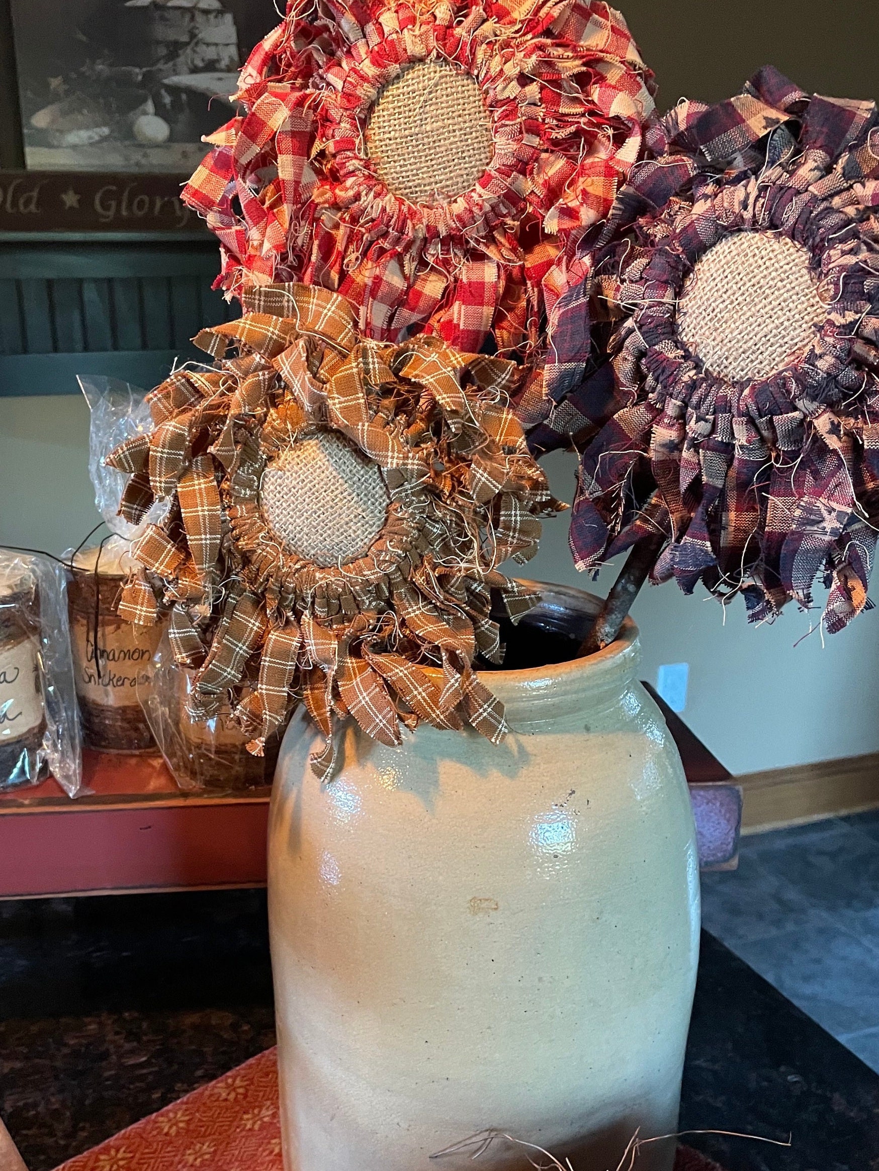 3 Primitive Flower Picks - Etsy