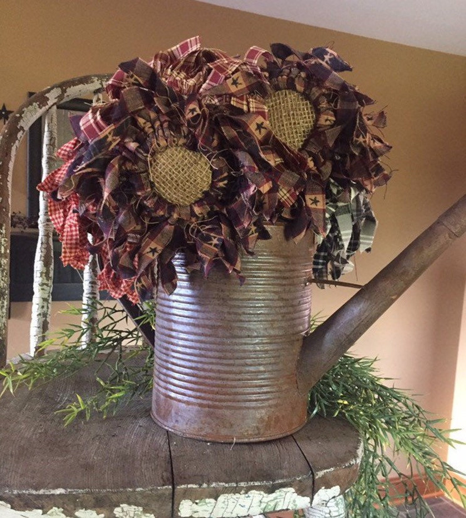 Primitive Homespun Flowers Set of 2 - Etsy