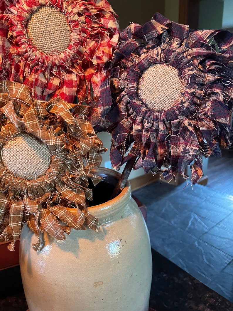 3 Primitive Flower Picks - Etsy