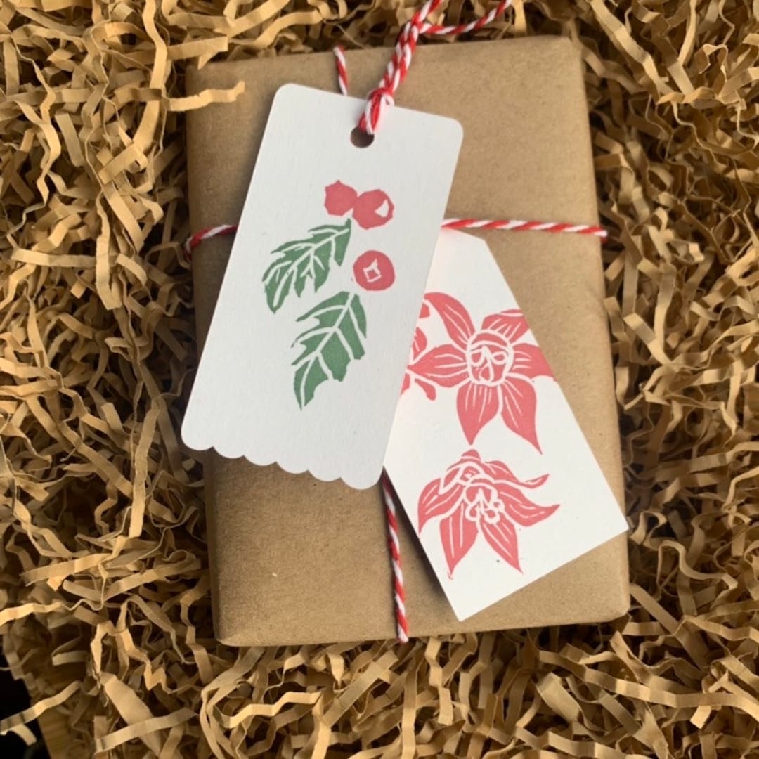 Handmade Botanical Linocut Gift Tags Set of 20 - Etsy
