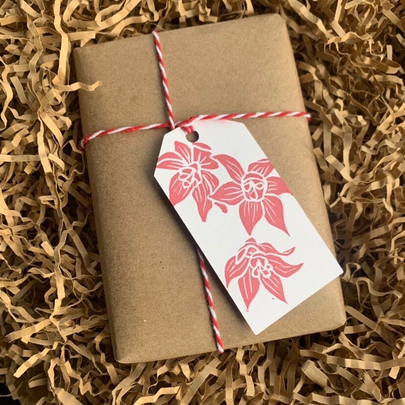 Handmade Botanical Linocut Gift Tags Set of 20 - Etsy