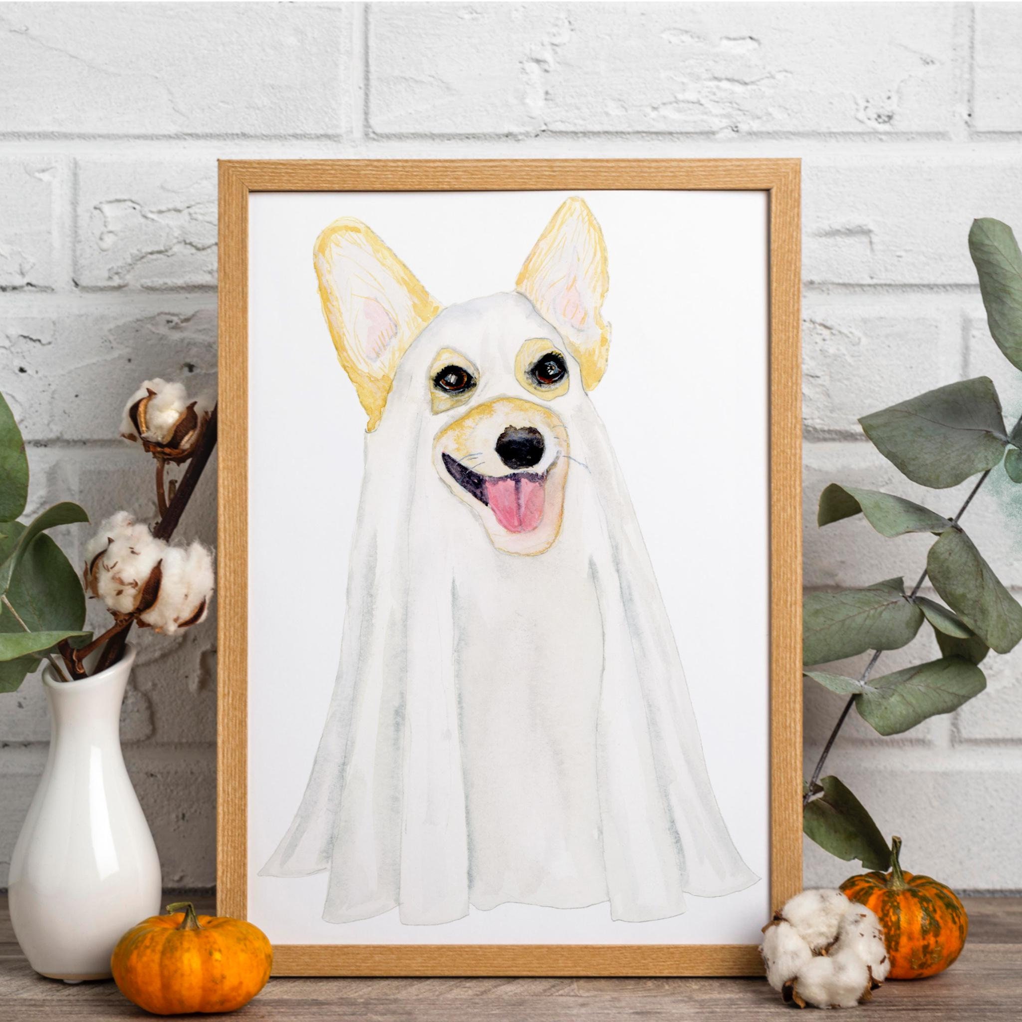 Corgi Ghost Watercolor Art Print, Original Watercolor Painting Print ...