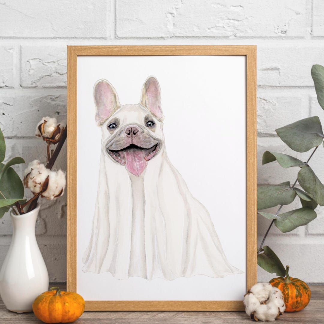 Lilac Frenchie Ghost Dog Watercolor Halloween Art Print, Physical Print ...