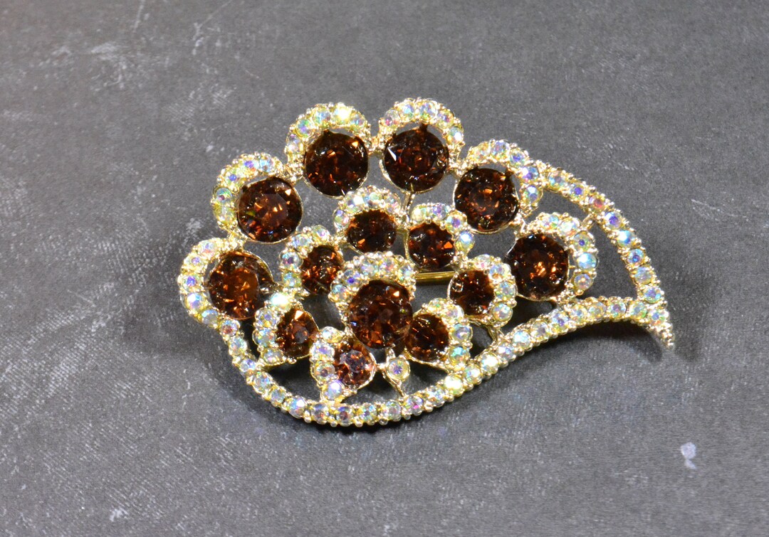 Bogoff Brooch, Warm Topaz Crystals, Sparkling Rhinestones, Collectible ...