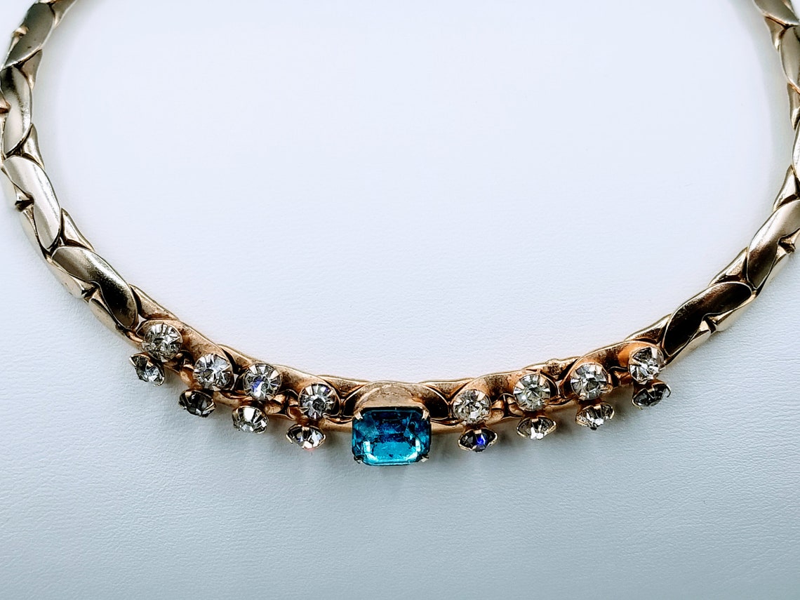 Vintage Kafin New York Choker Necklace, Goldtone Rhinestone Collar - Etsy