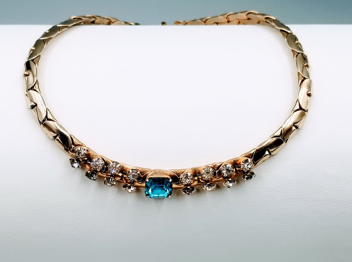 Vintage Kafin New York Choker Necklace, Goldtone Rhinestone Collar - Etsy