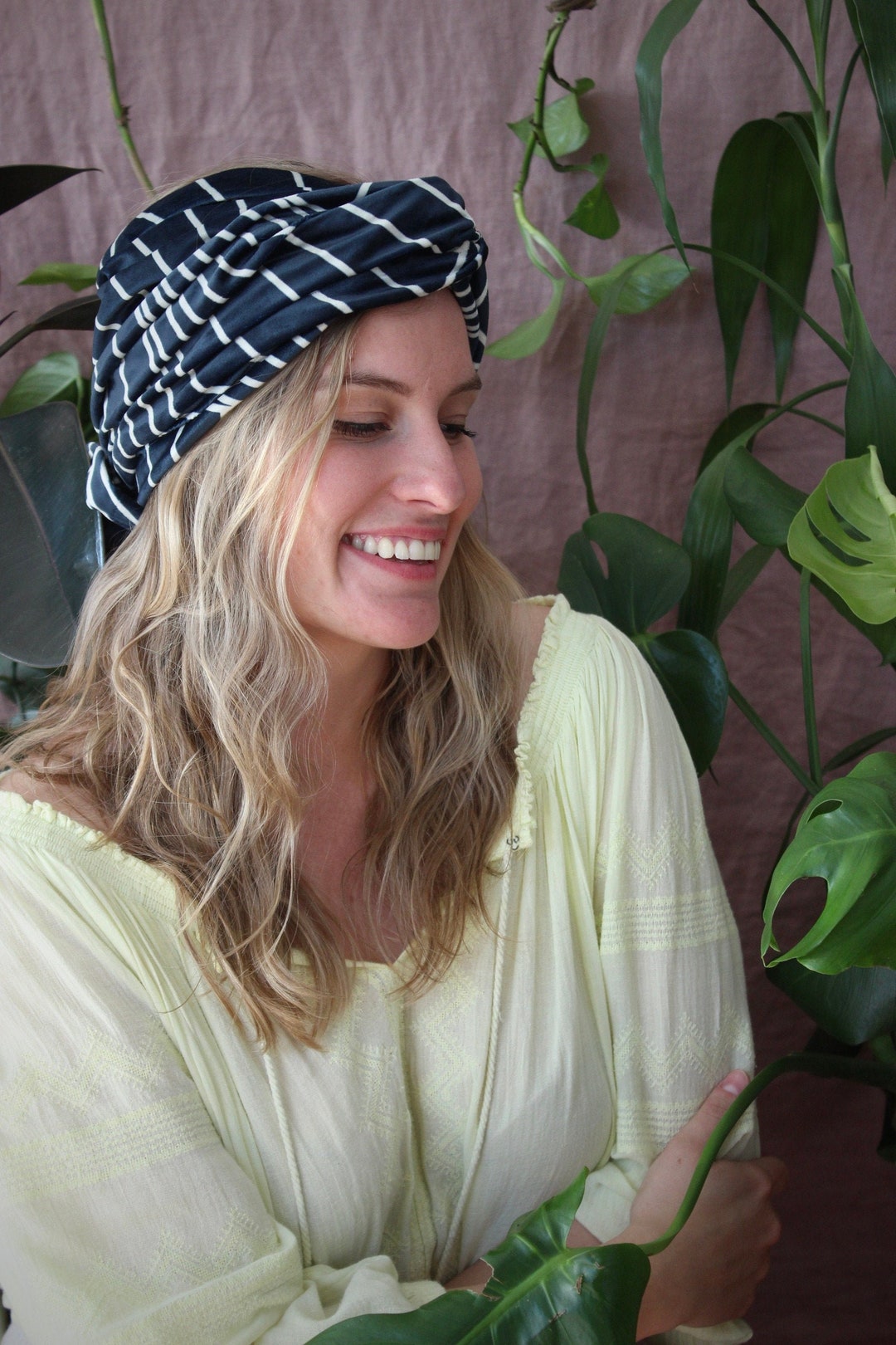 Wire Head Wrap Gorgeous Dark Blue and Cream Abstract Velvet Head Scarf ...