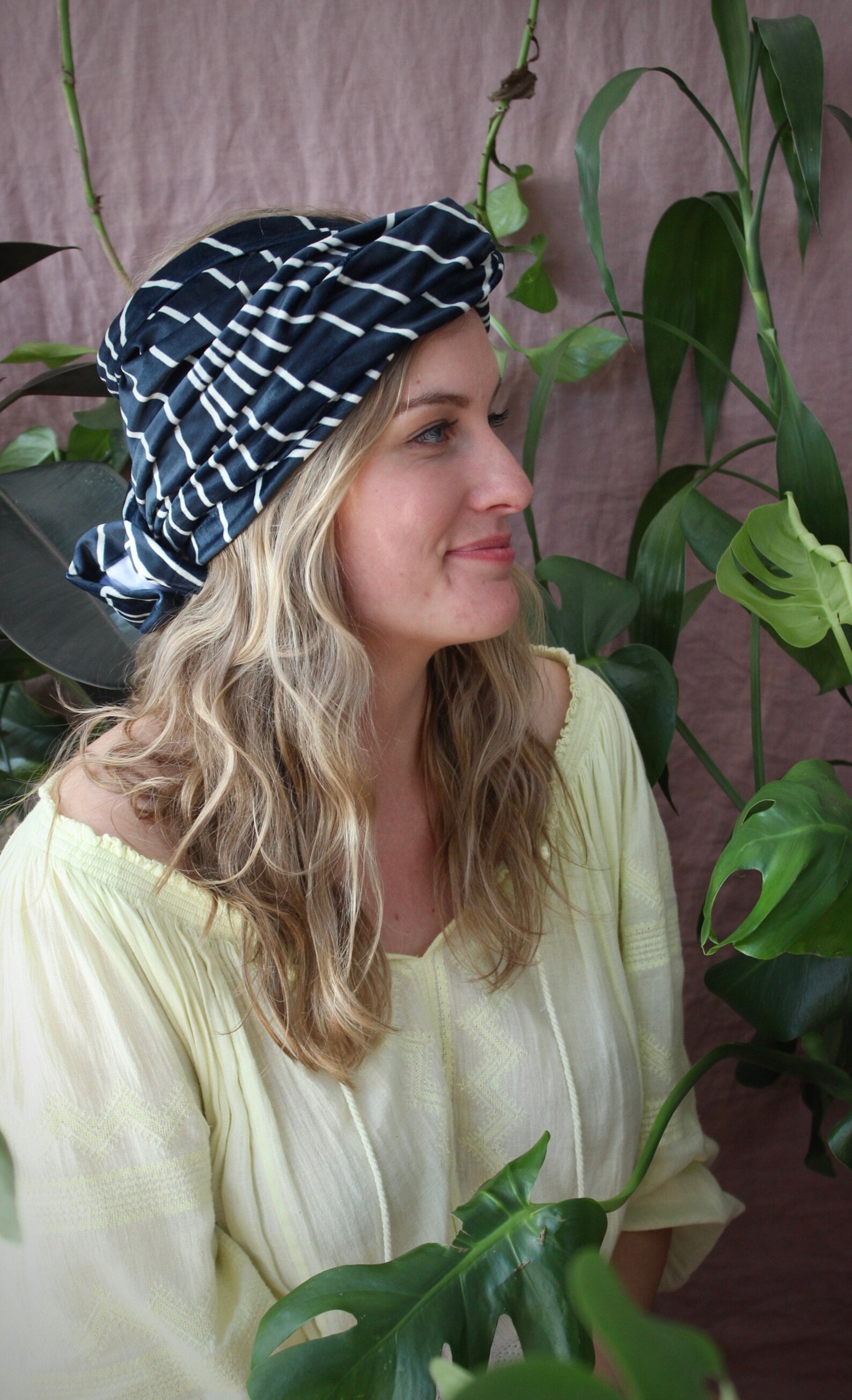 Wire Head Wrap Gorgeous Dark Blue and Cream Abstract Velvet Head Scarf ...