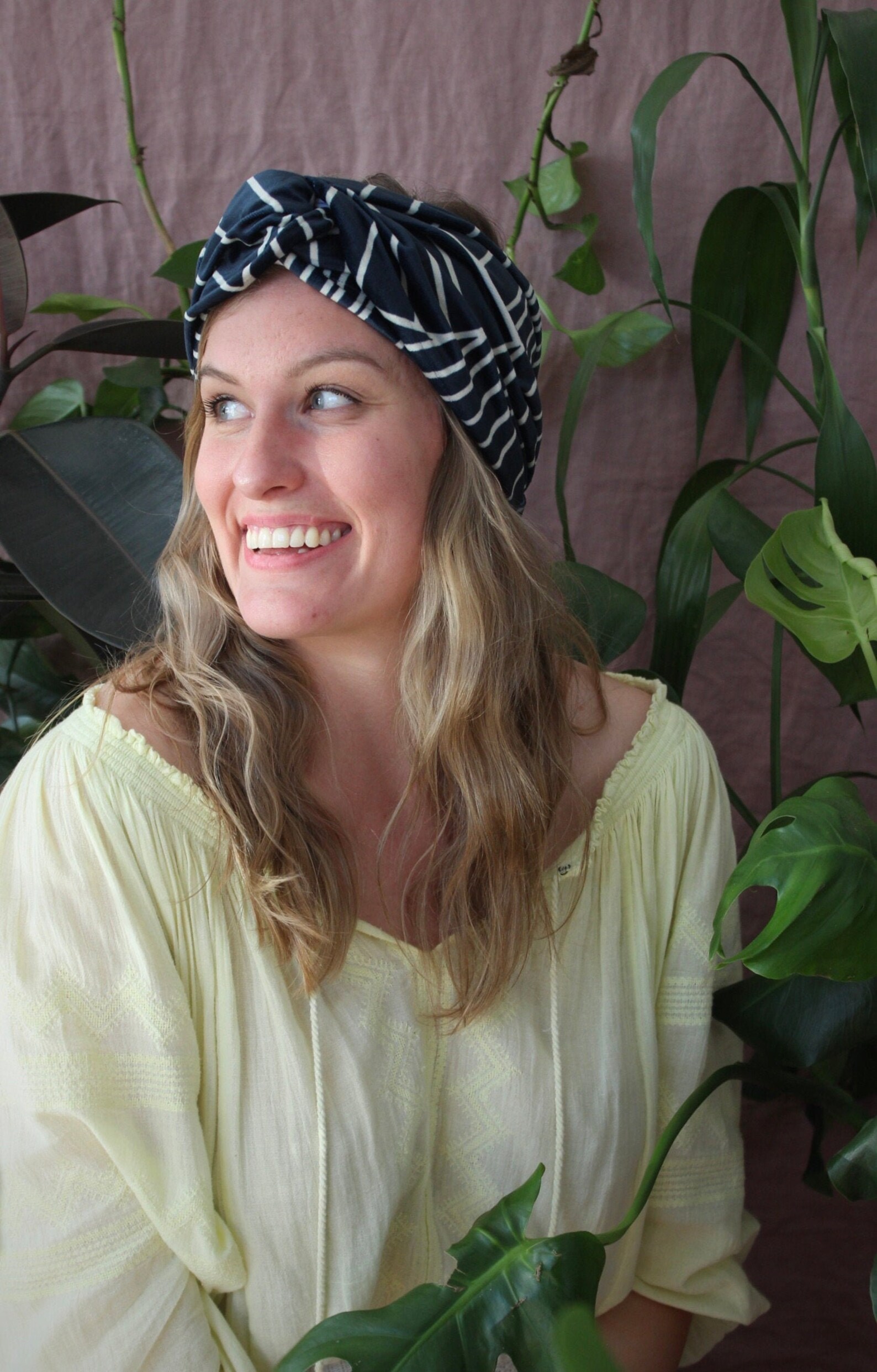 Wire Head Wrap Gorgeous Dark Blue and Cream Abstract Velvet Head Scarf ...