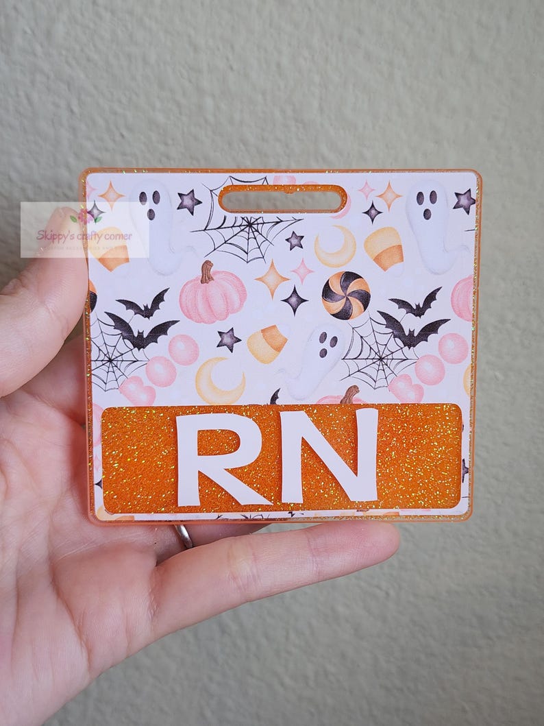Halloween Badge Buddy | Spooky Ghost, Bats, and Pumpkins | Personalized ...