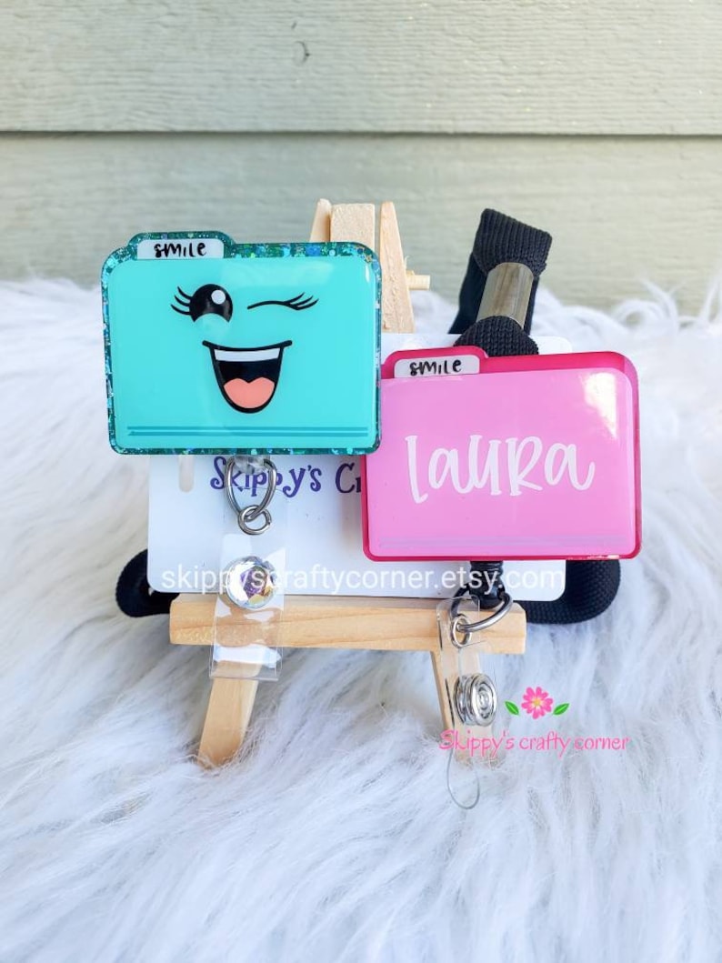 Receptionist badge reel File folder badge reel badge reel | Etsy