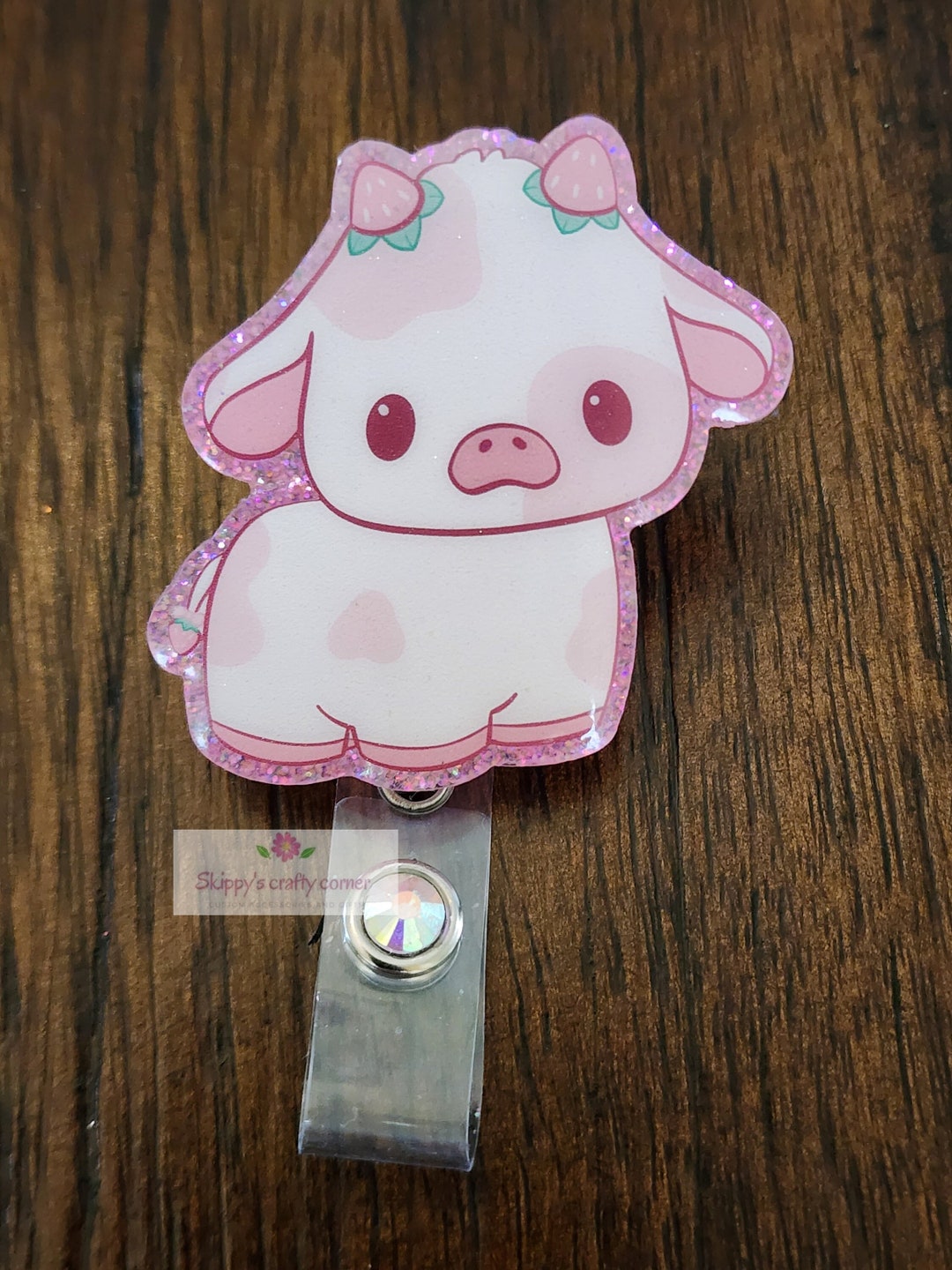 Strawberry Cow Badge Reel| Animal Badge Reel| Medical Id Holder| Badge ...