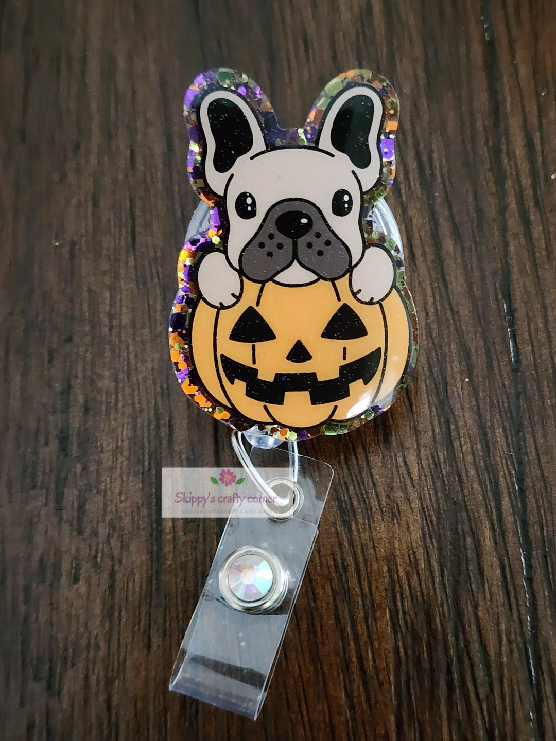 Halloween Tan French Bulldog Badge Reel| Holiday Badge Reel| Halloween ...