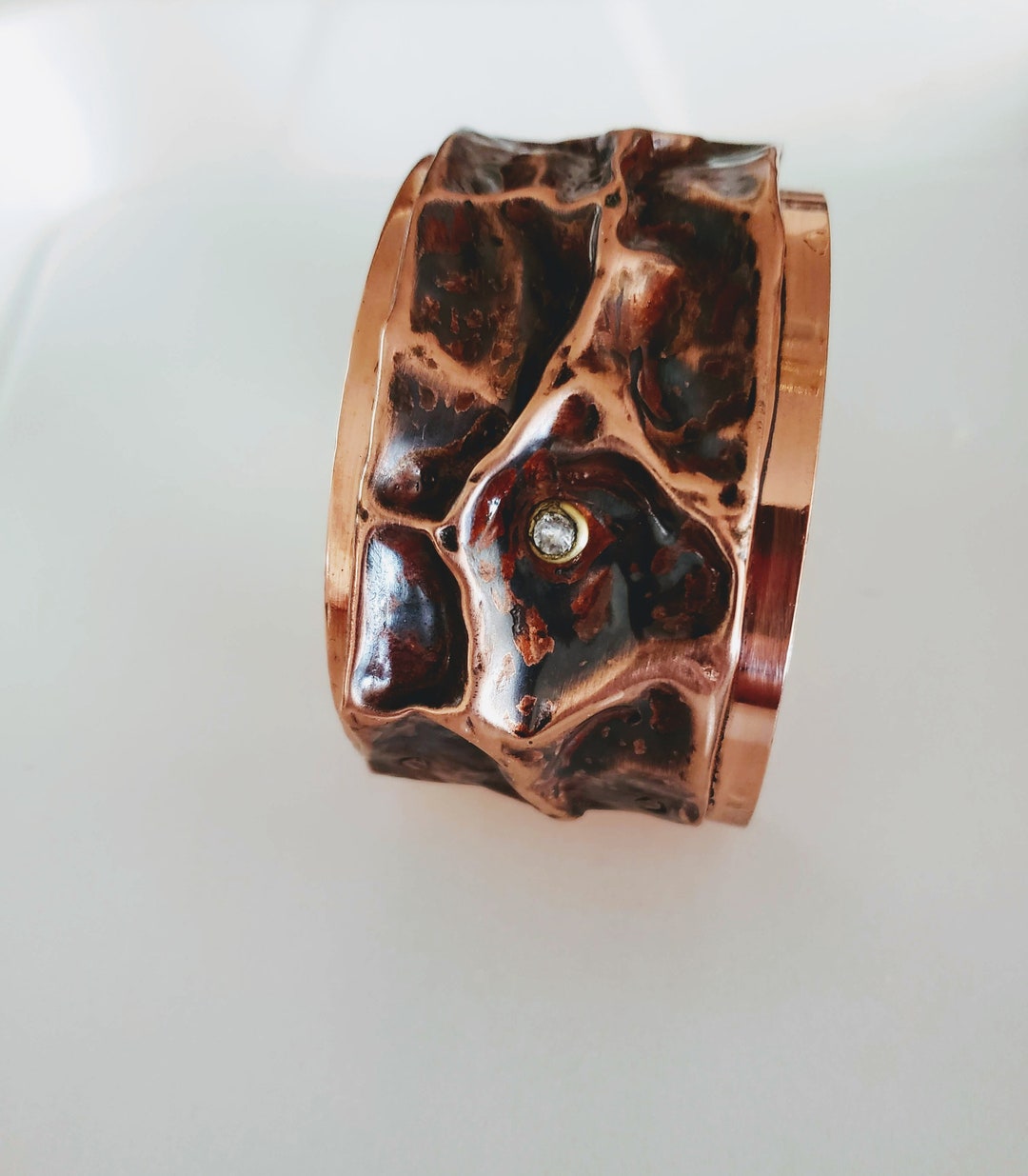 Copper Air Chased Layered Cuff Bracelet With Some Bling - Etsy