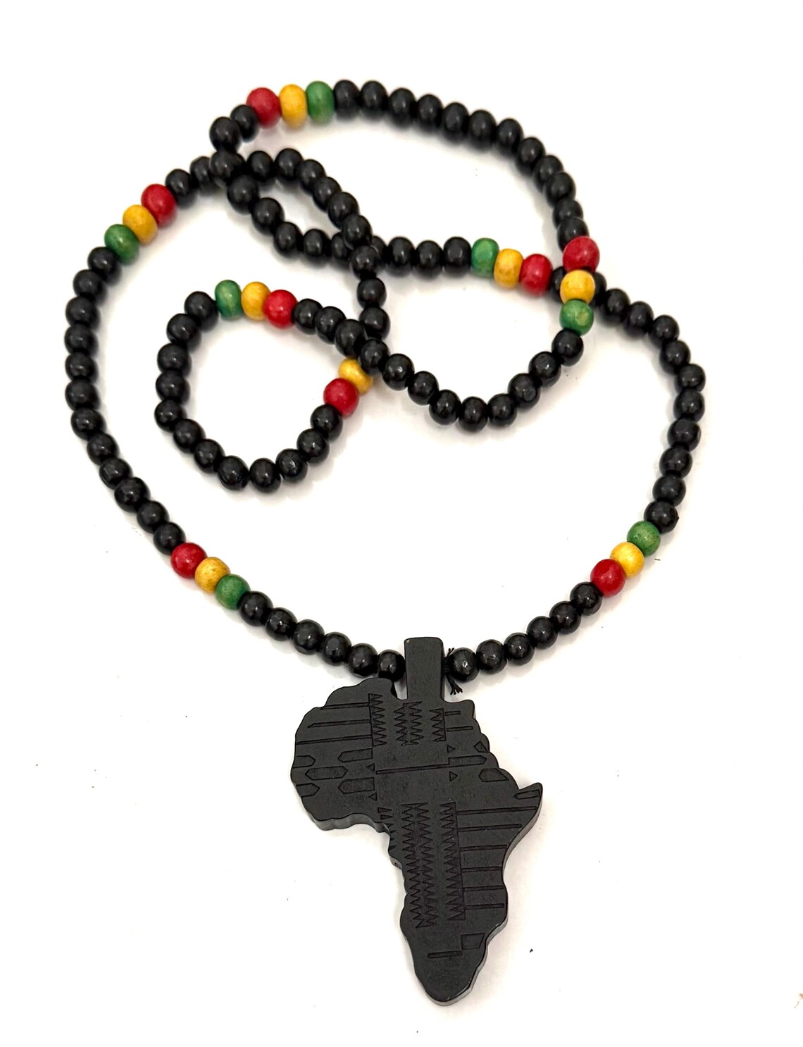 Rasta Africa Map Wooden Beaded Necklace - Red, Green, Yellow - Etsy