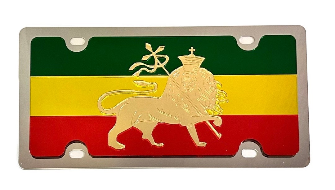 Rasta , Lion of Judah ,ethiopia Acrylic Mirror License Plate With Gold ...