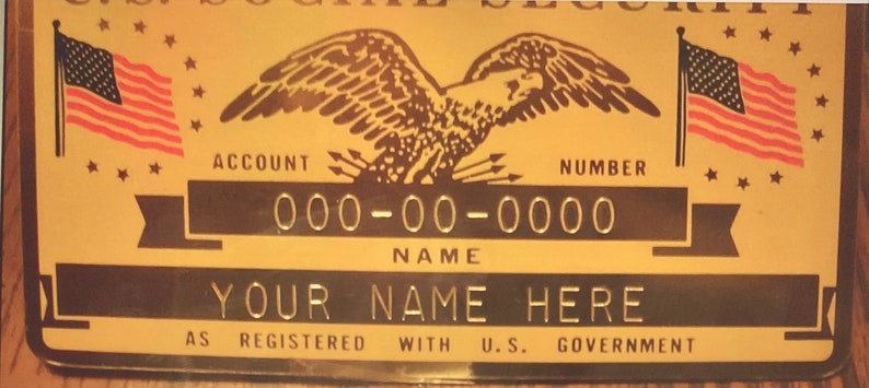 Vintage Gold Brass Blank Social Security Card Plate . Can Be ...