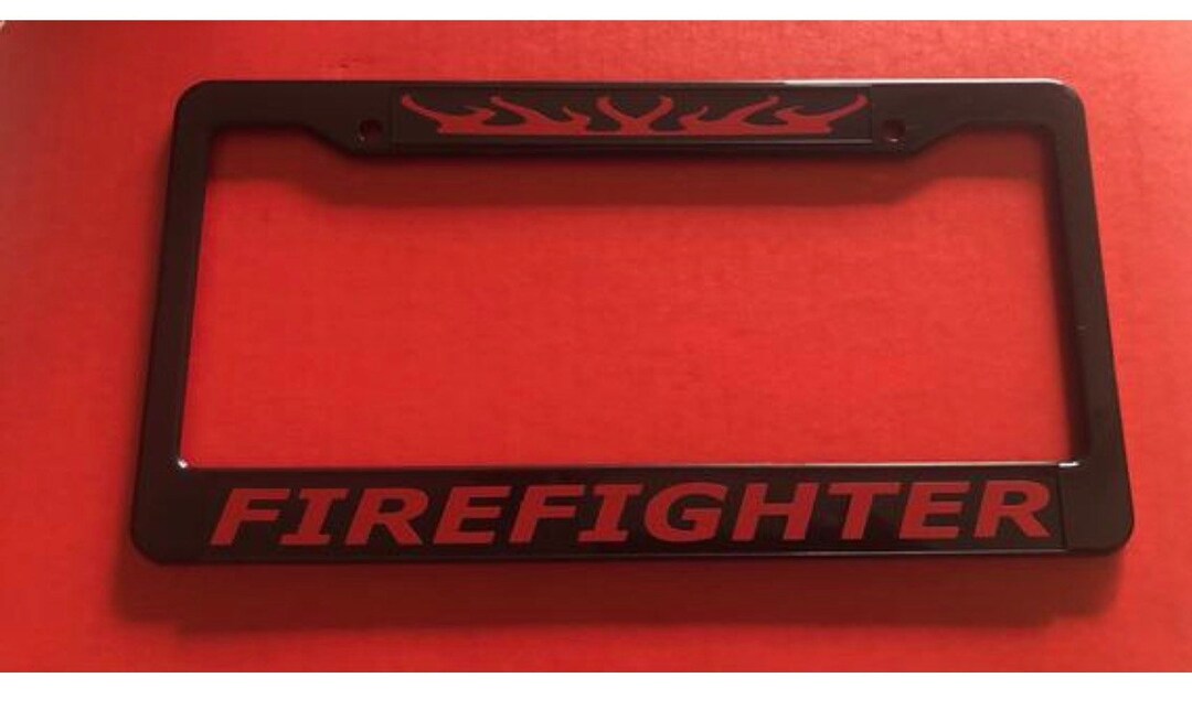 Custom Firefighter License Plate Frame: Glossy Black With Red Vinyl - Etsy