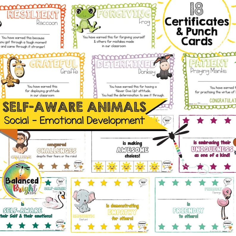 37 Self-awareness Certificates & Punch Cards for Kids Social-emotional ...