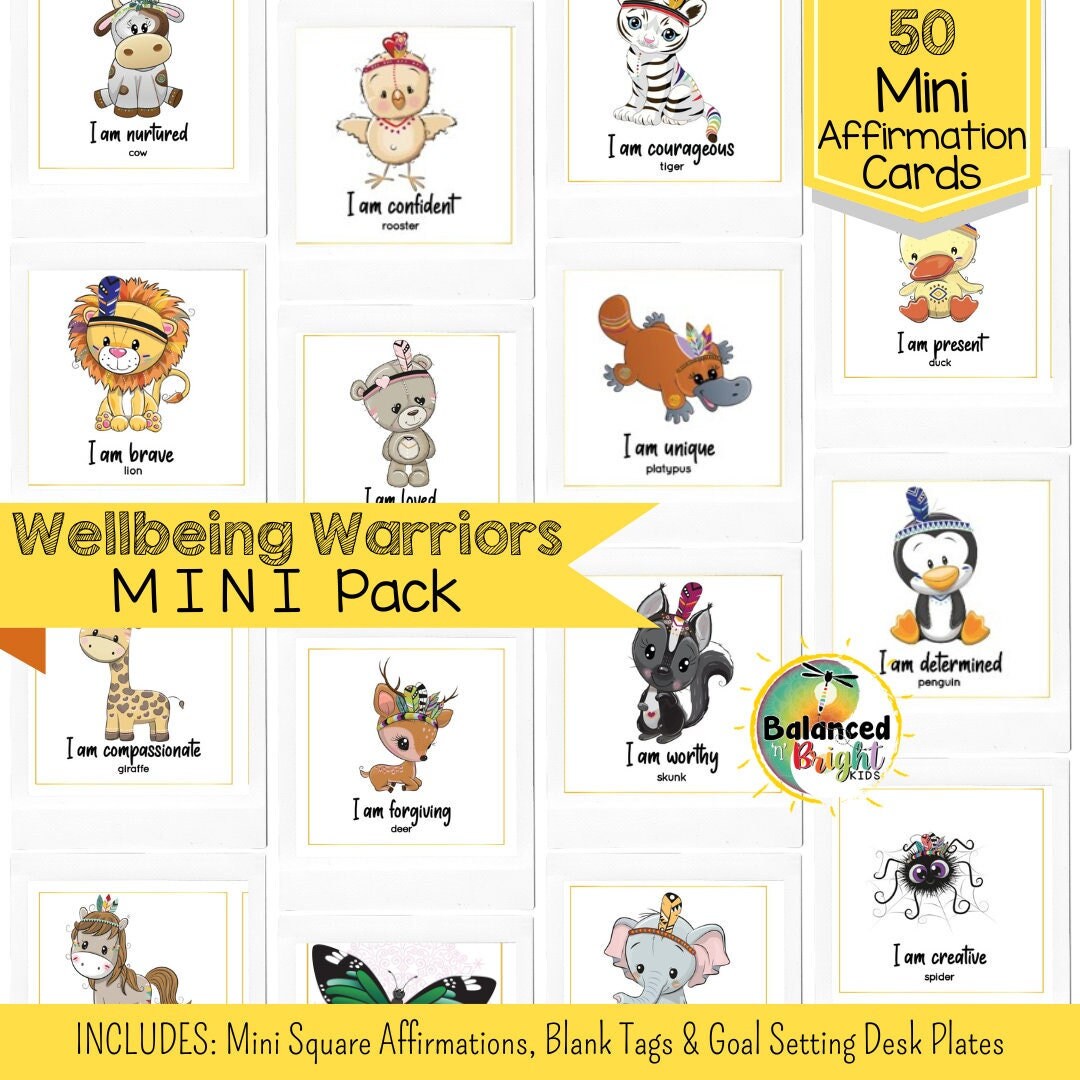 MINI PACK: 50 Mini Square Wellbeing Warrior Affirmation Cards Tribal ...