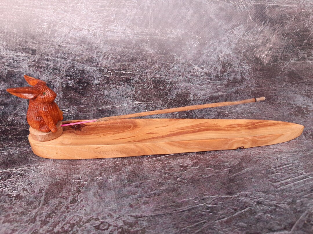 Wiccan Incense Burner: Wood Rabbit, Peridot Eyes - Witchcraft Altar ...