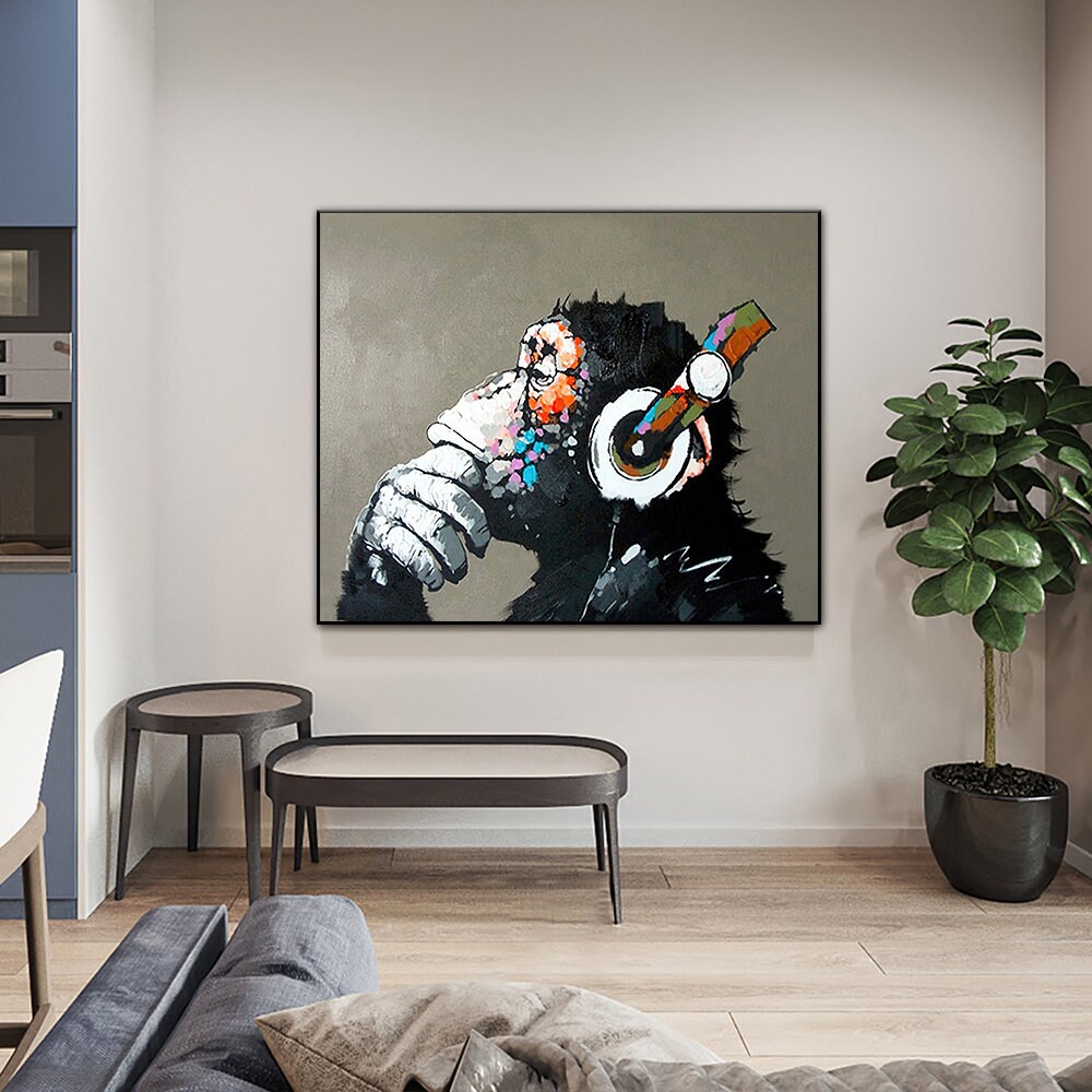 Funny Monkey Listen to Music / Poster / Printing on Canvas/ Children's ...