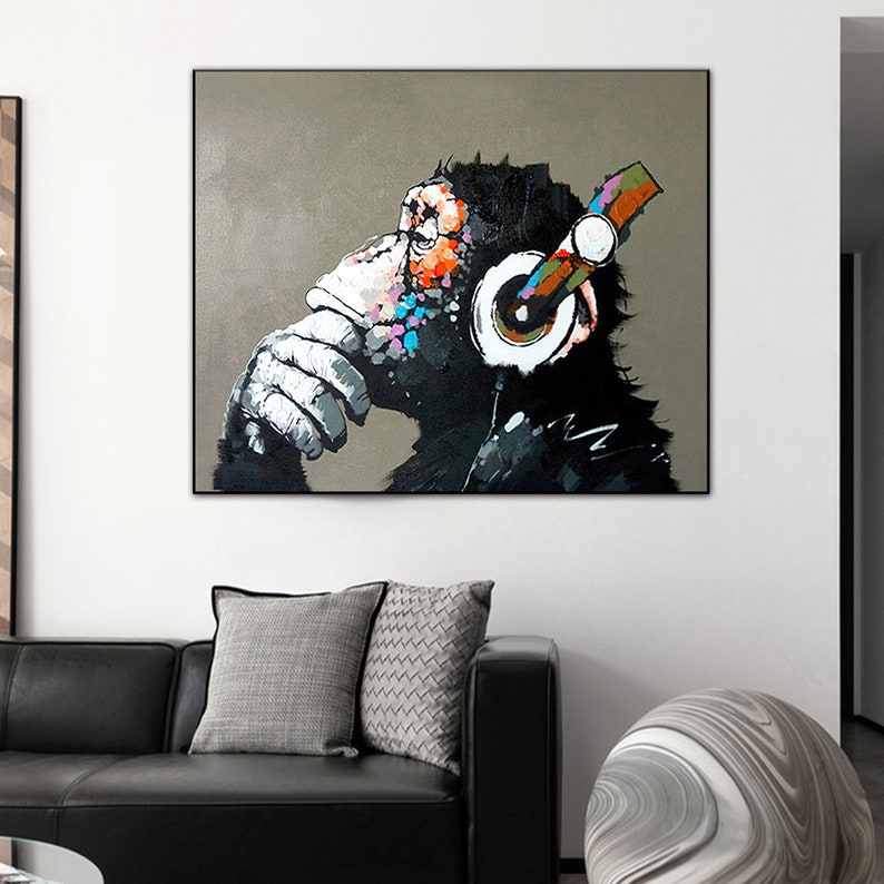 Funny Monkey Listen to Music / Poster / Printing on Canvas/ - Etsy