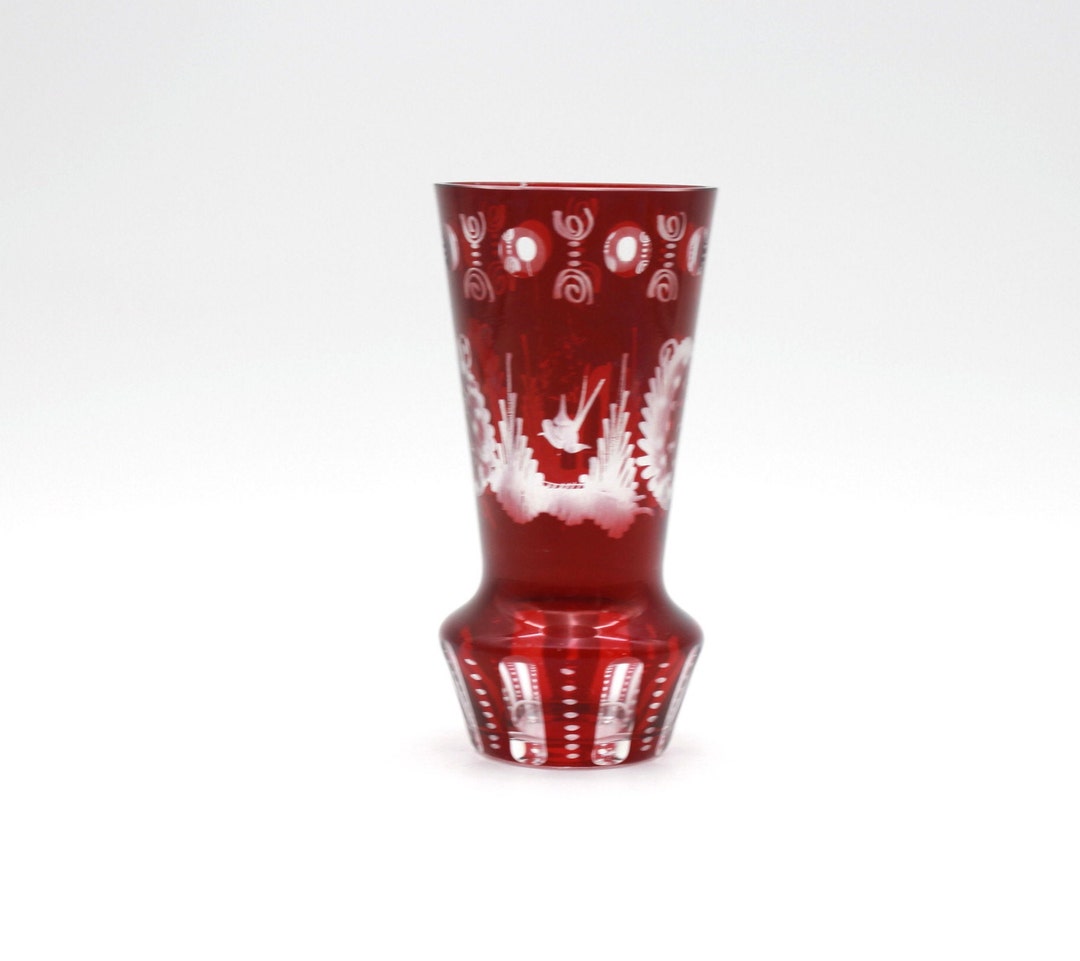 Vase Bohemian Glass Hand-cut Ruby Glass Bohemia Great Motif - Etsy