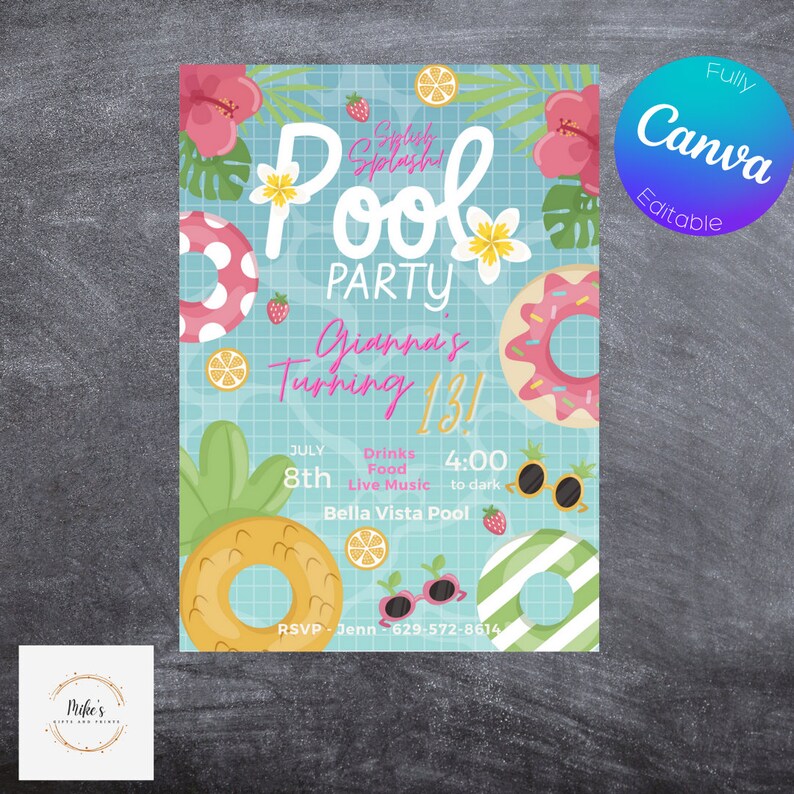Splish Splash Pool Party Invitation, Pool Party Invite, EDITABLE ...