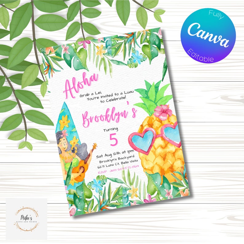 Aloha Luau Birthday Party Invitation Aloha Birthday Invite - Etsy