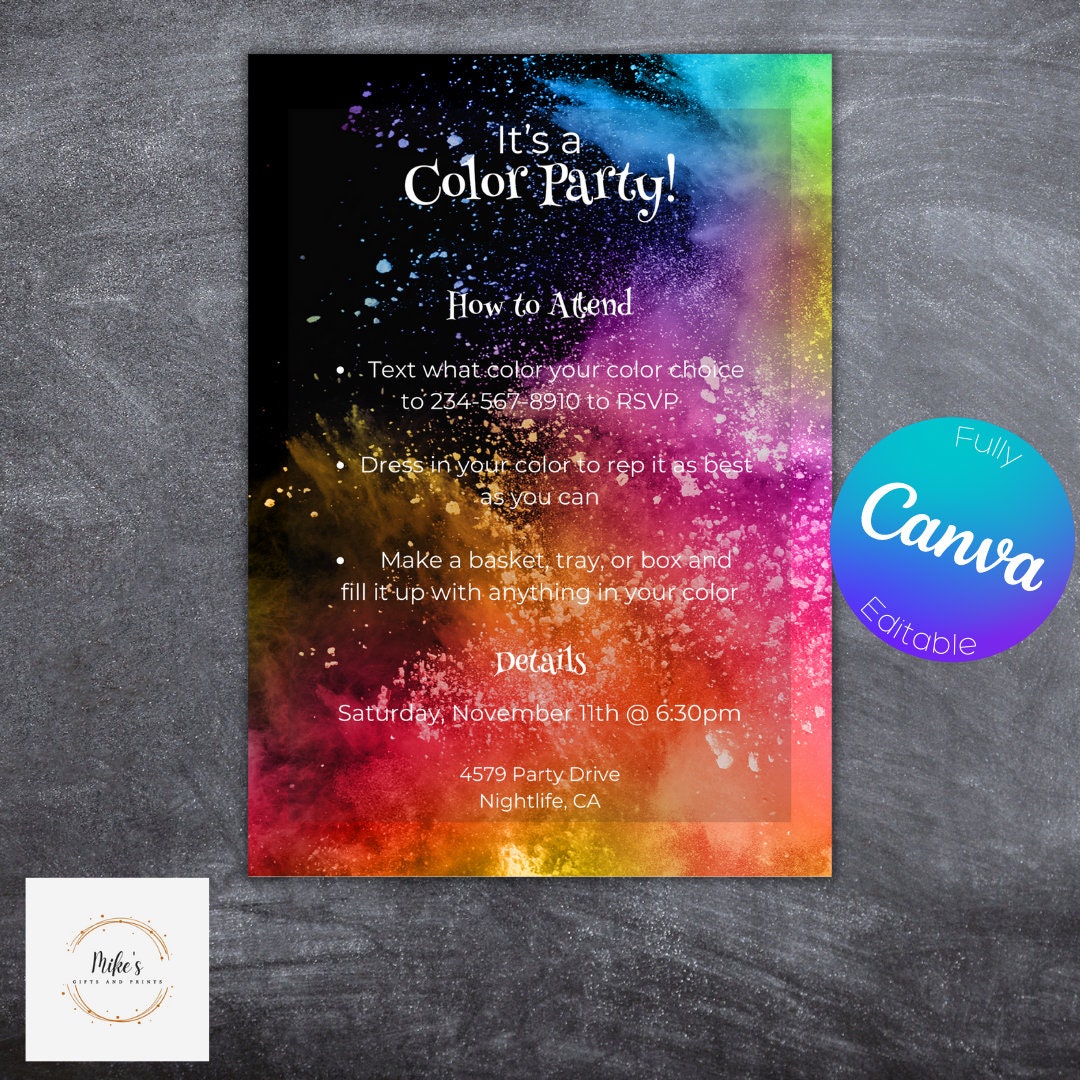 Color Party Invitation Rainbow Party Adult Party Invite - Etsy Singapore