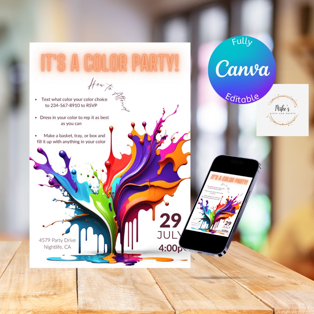 4k Drip Color Party Invitation, Rainbow Party, Adult Party Invite ...