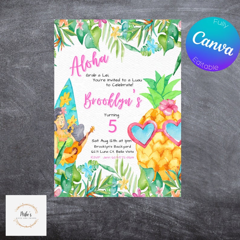Aloha Luau Birthday Party Invitation Aloha Birthday Invite - Etsy