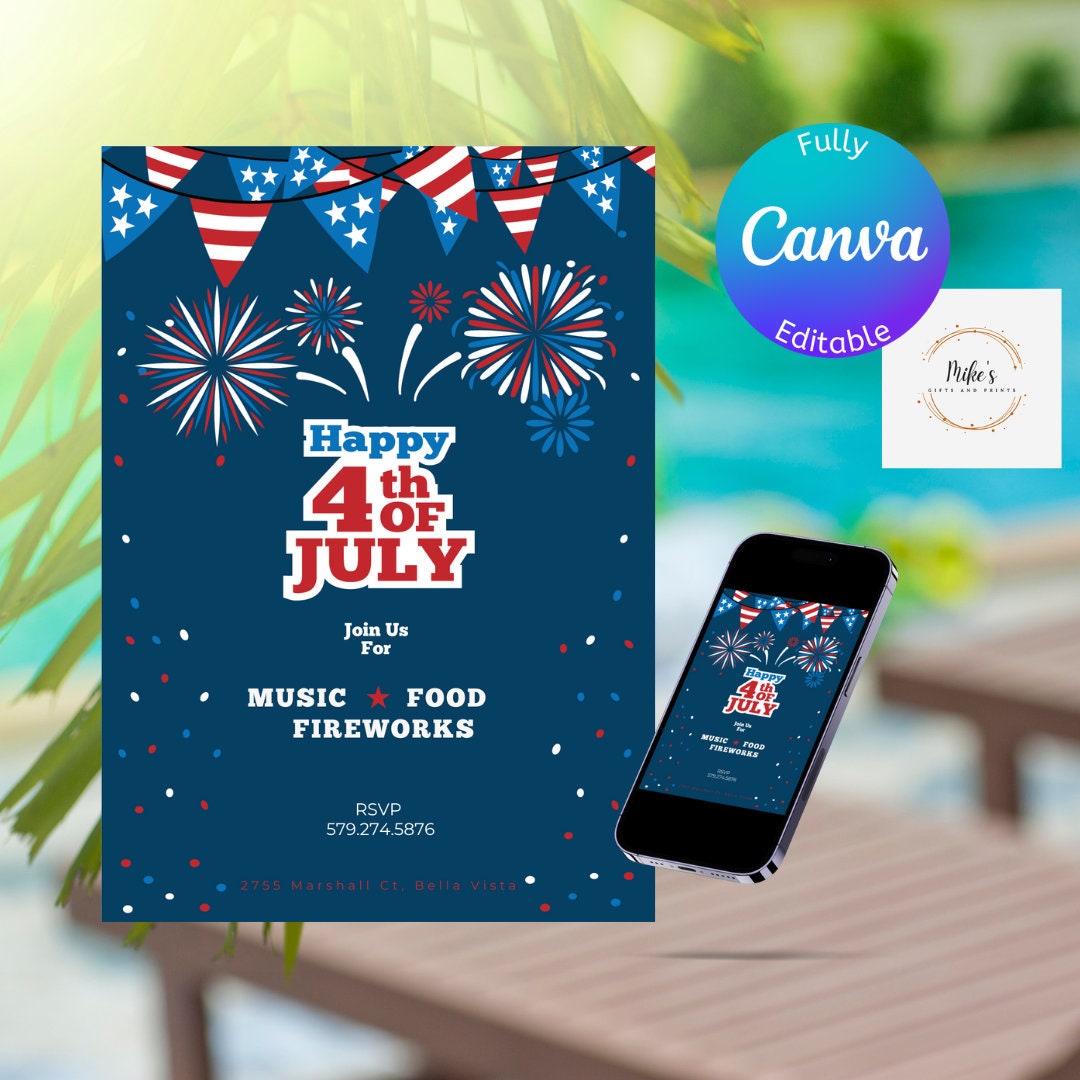 Simple 4th of July Party Invitation, Party Invites, EDITABLE, Digital ...