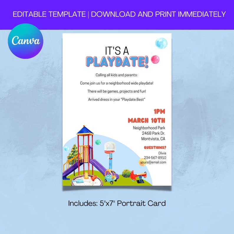 Play Date Invitation, It's A Play Date Invite, Park Play-date Invite ...