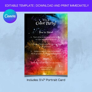 Editable Color Party Invitation, Rainbow Party, Adult Party Invite ...