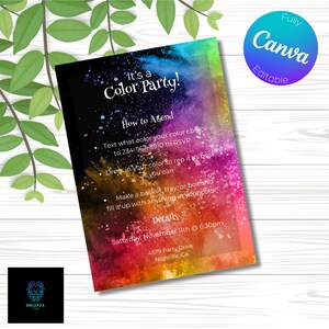 Editable Color Party Invitation, Rainbow Party, Adult Party Invite ...