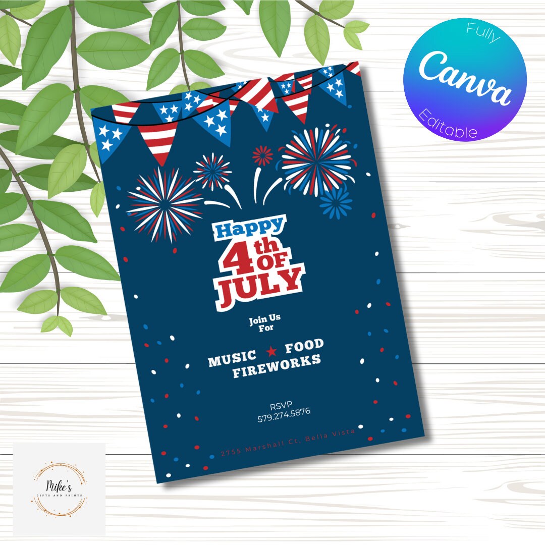 Simple 4th of July Party Invitation, Party Invites, EDITABLE, Digital ...