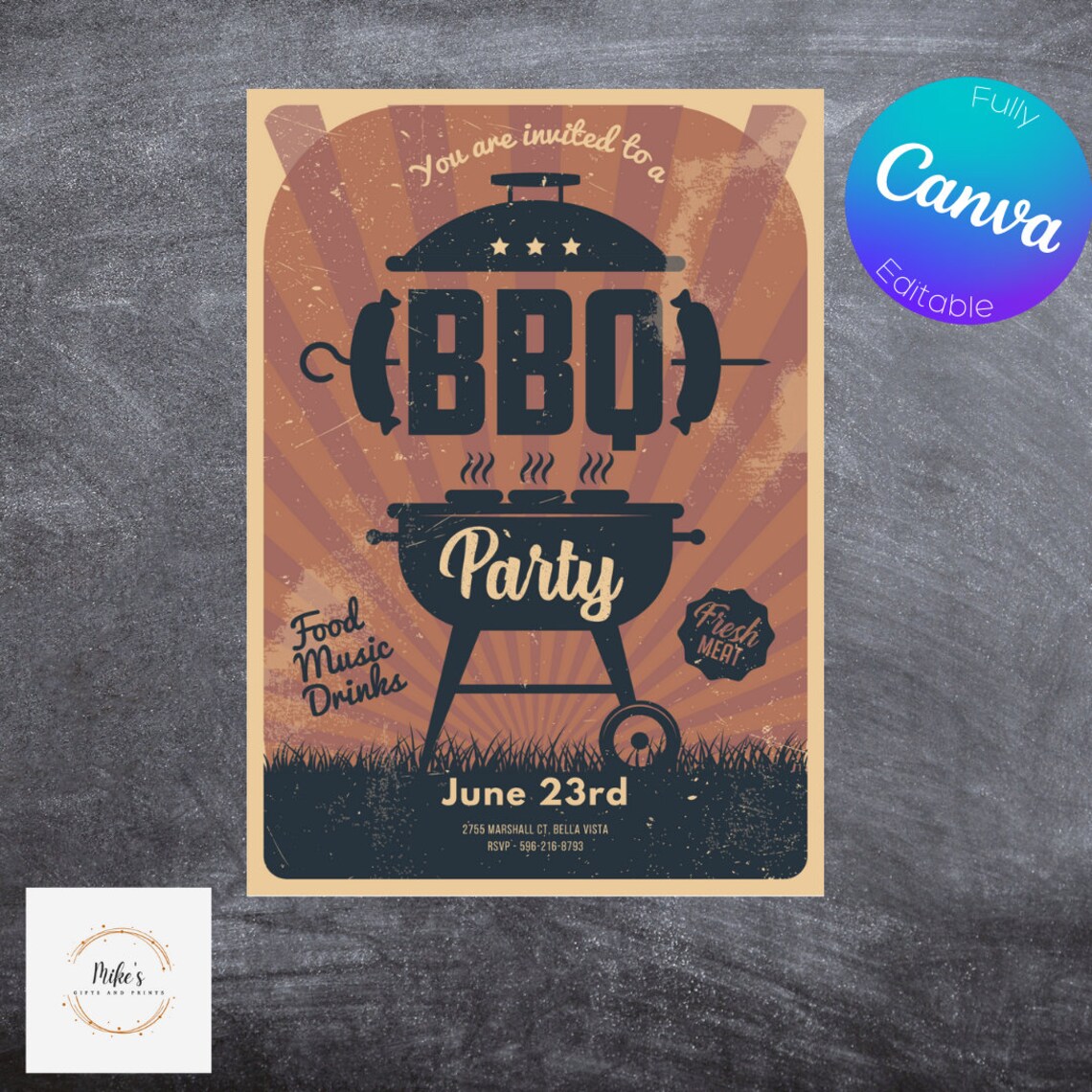 Rustic BBQ Party Invitation, Bright Invite, EDITABLE Digital Template ...