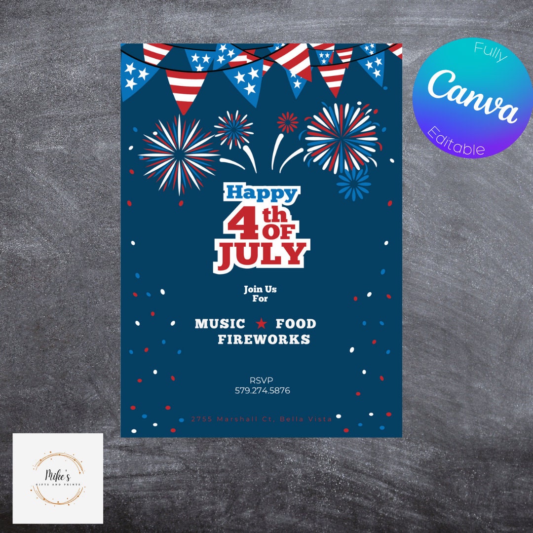 Simple 4th of July Party Invitation, Party Invites, EDITABLE, Digital ...