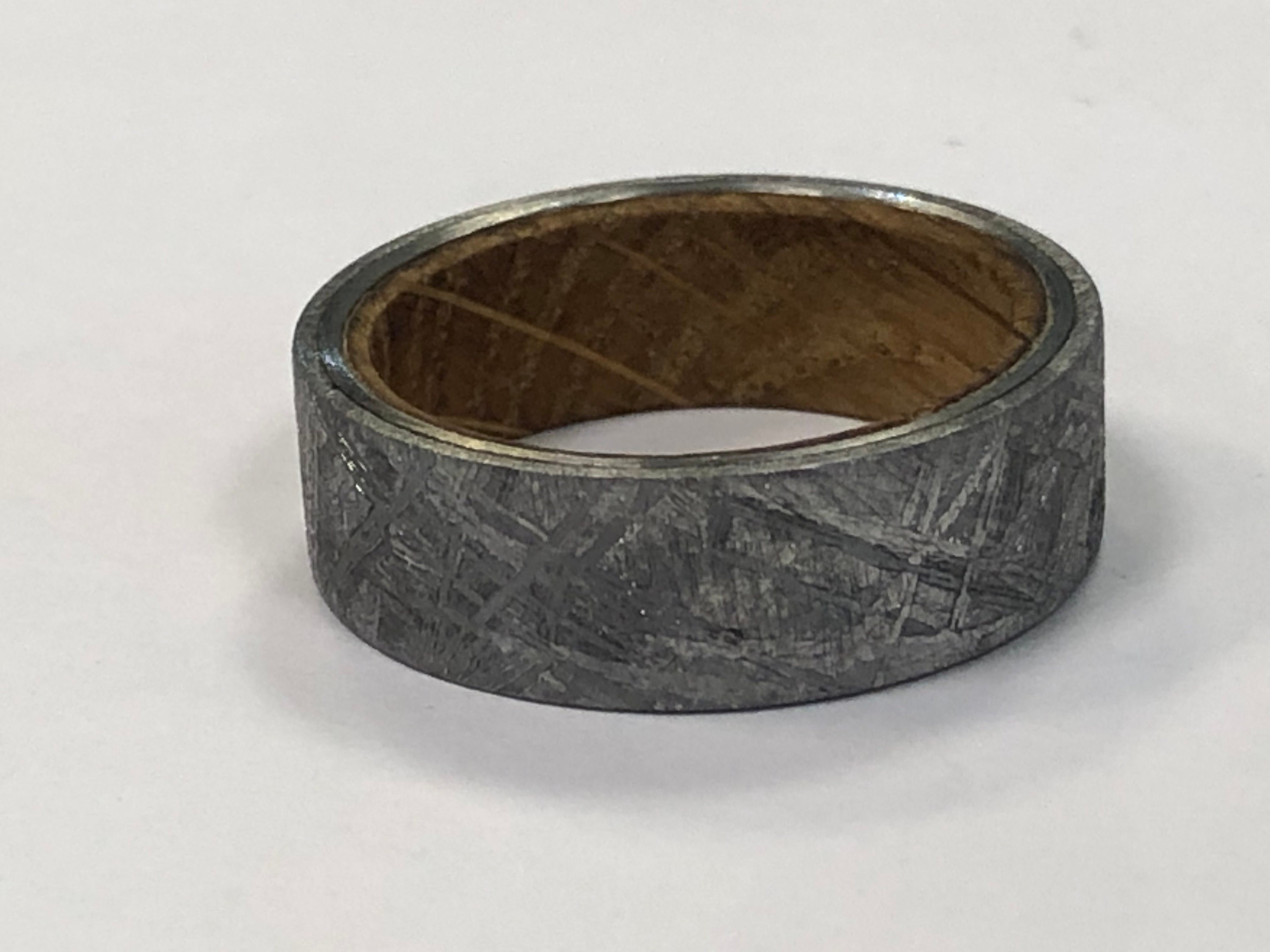 Handmade Titanium Whiskey Barrel Inlay and Gibeon Meteorite Flat Band ...