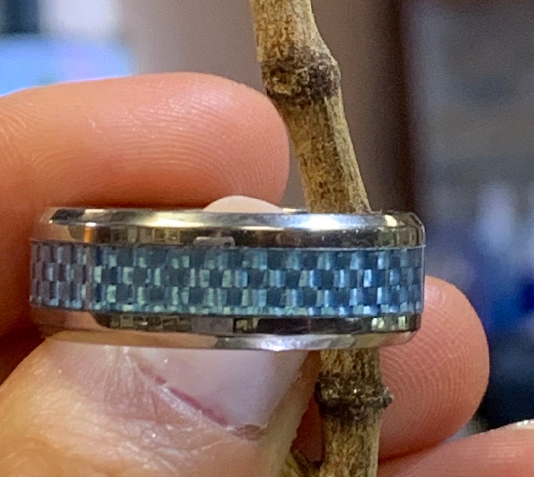 Handmade Baby Blue Carbon Fiber Wedding Band. 8MM - Etsy