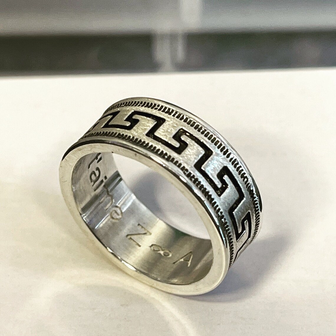 Greek Key Wedding Band 8MM With Black Inlay . - Etsy