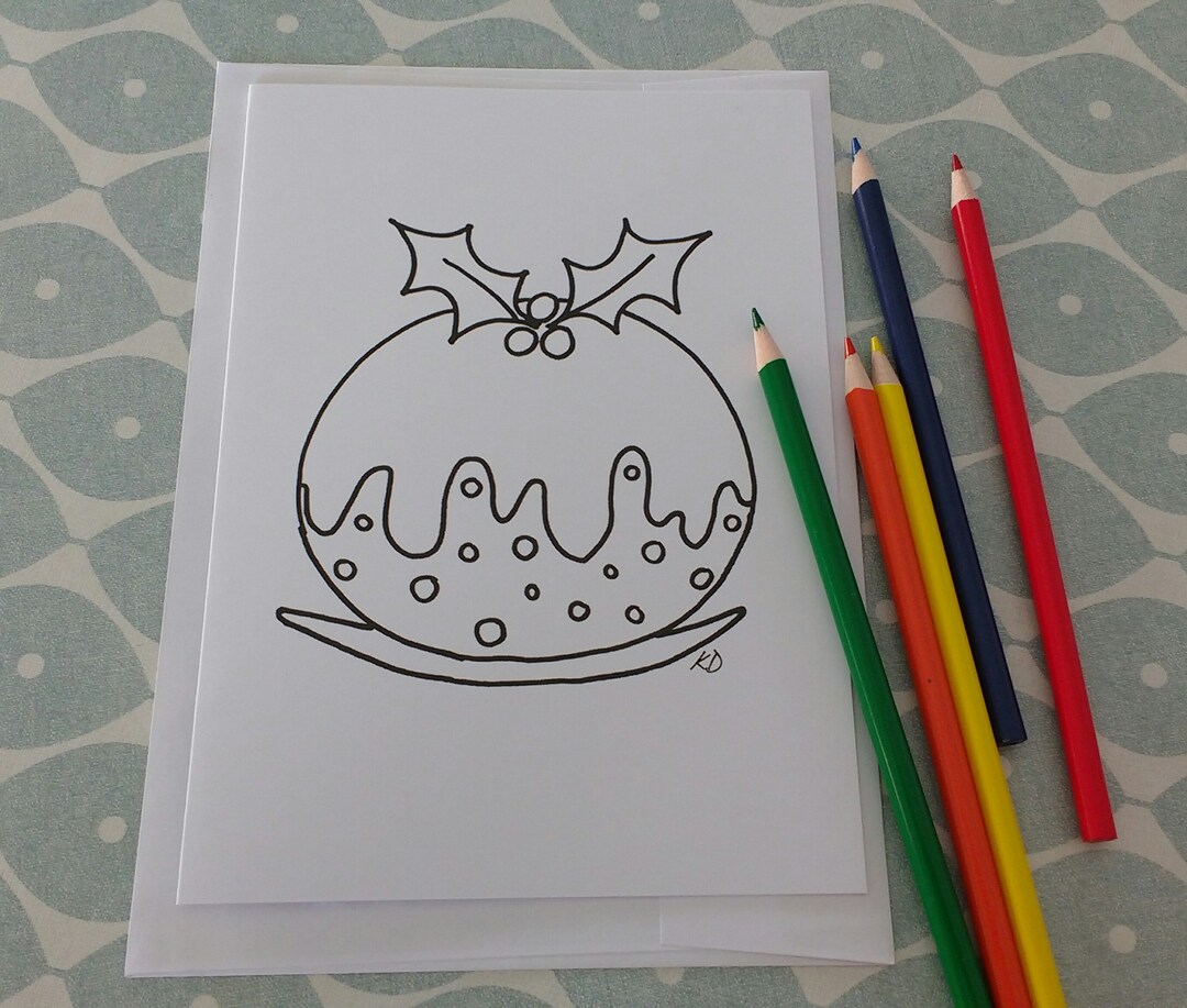 Christmas Pudding Colouring-in Greetings Card - Etsy