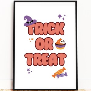 Trick or Treat Poster Printable Halloween Candy Trendy Wall Decor Art ...