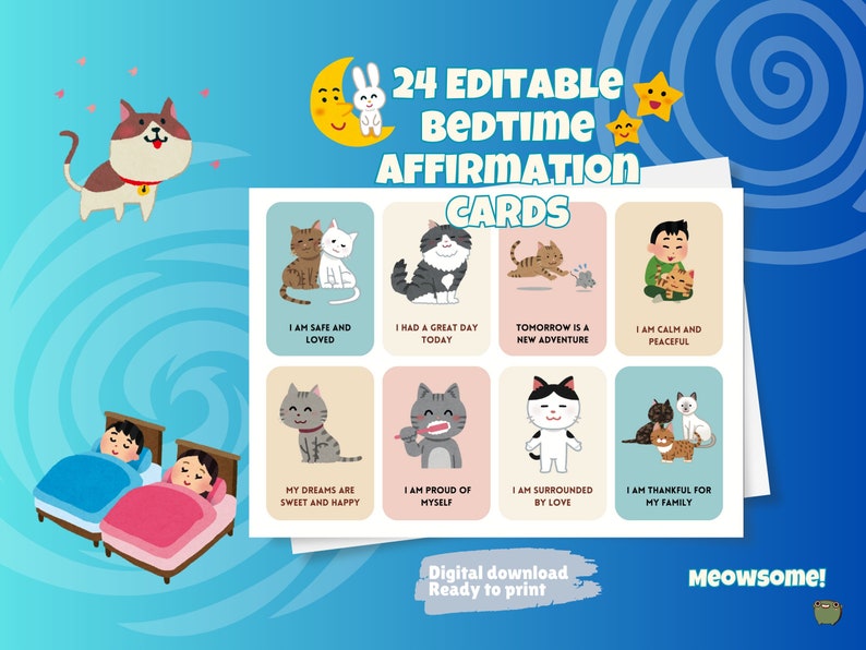 Editable and Printable Bedtime Affirmation Cards Positive Affirmations ...